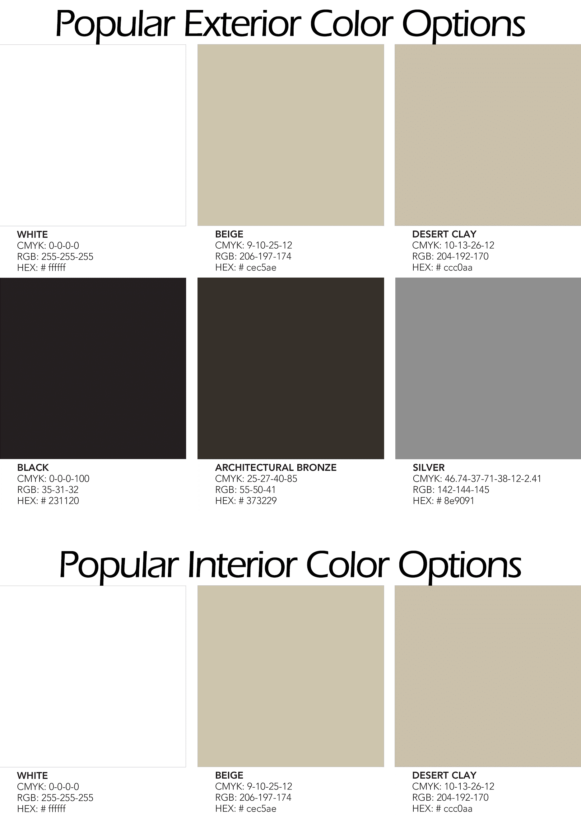 Color Samples & Brochures - Window Universe Boise ID - Email Price List